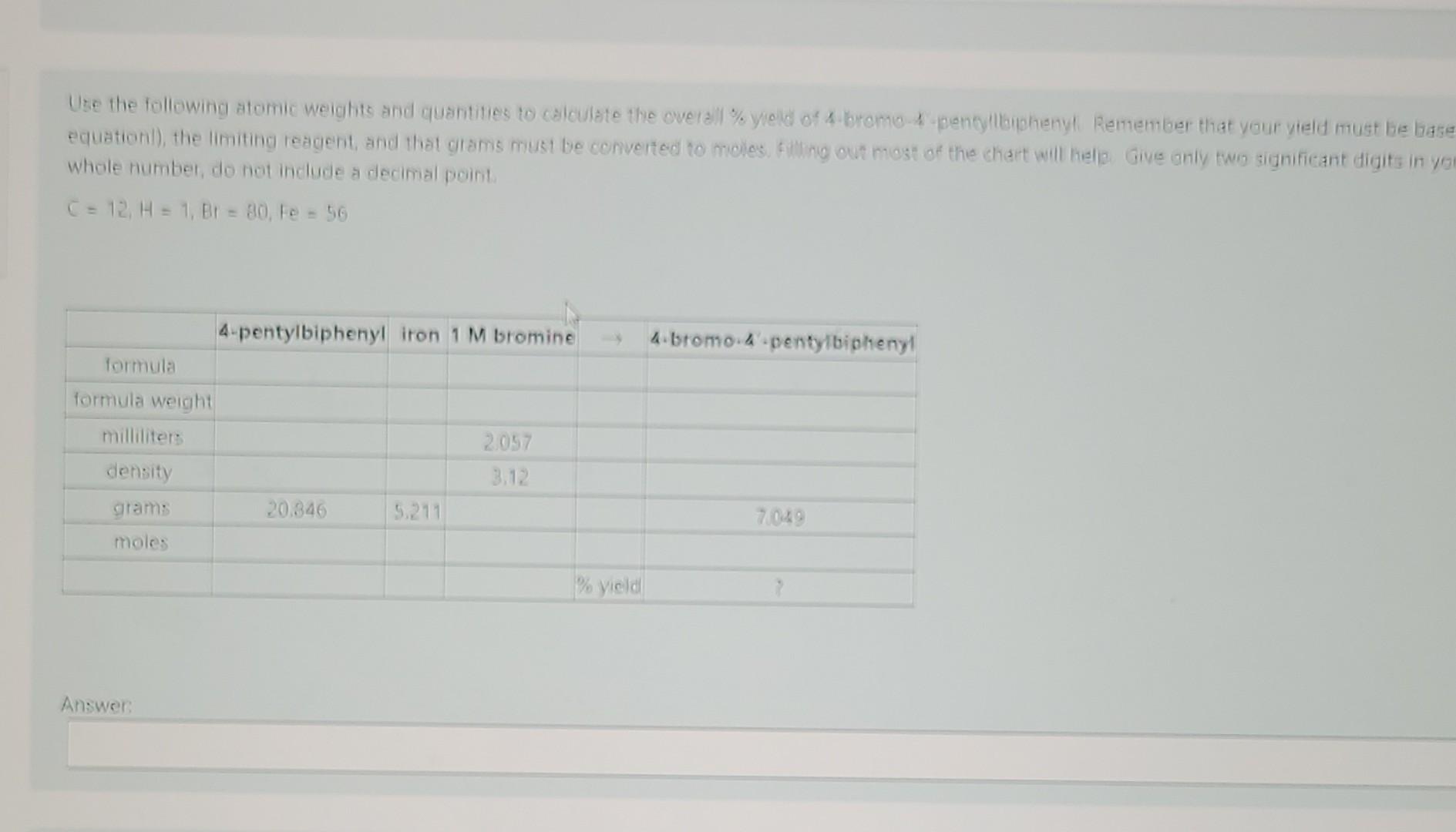 Solved Use the following atomic weights and quantities to | Chegg.com