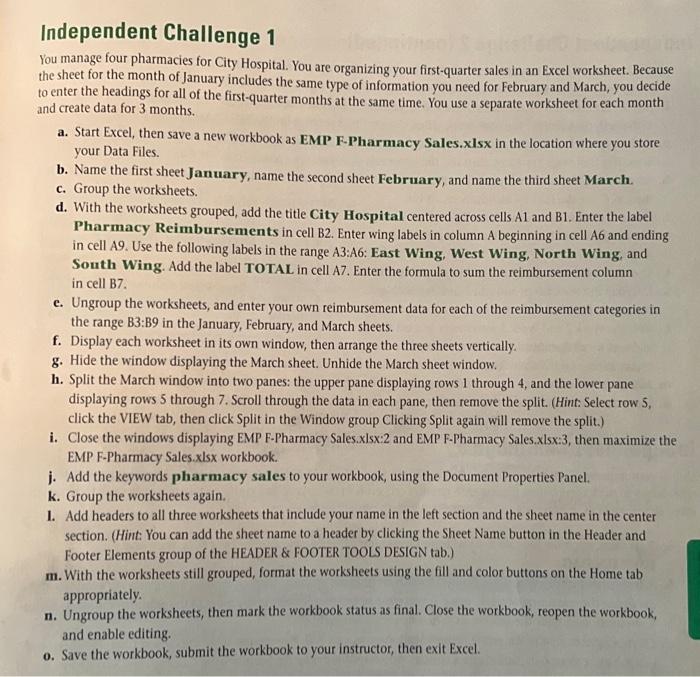 Solved Independent Challenge 1 You manage four pharmacies | Chegg.com