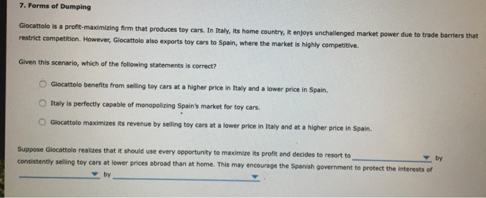 Solved fill in 1(predatory dumping, persistent dumping, | Chegg.com