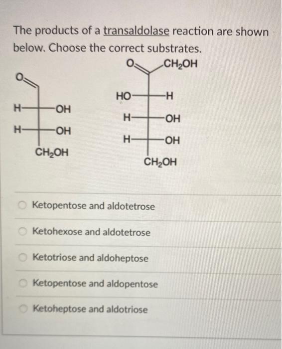 Solved The products of a transaldolase reaction are shown | Chegg.com
