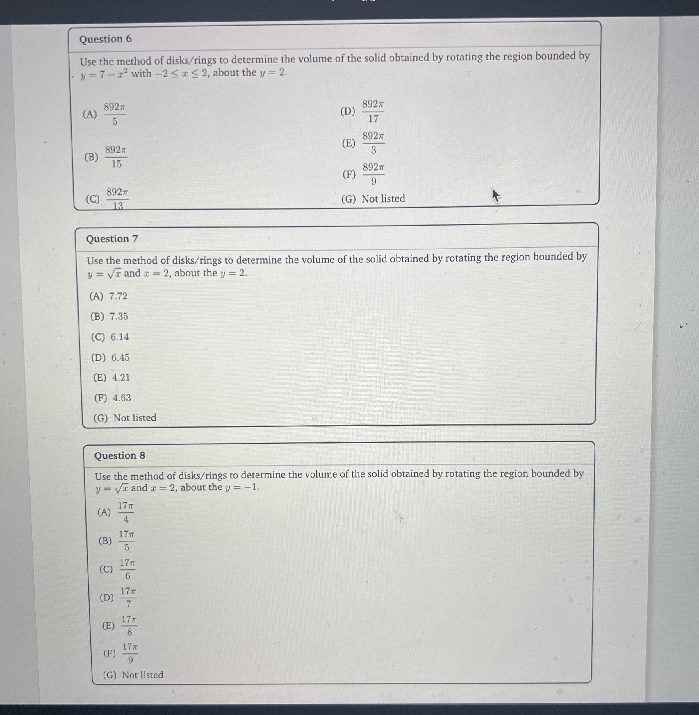 Solved Question 6Use the method of disks/rings to determine | Chegg.com