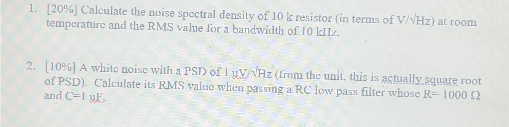 Solved temperature and the RMS value for a bandwidth of | Chegg.com