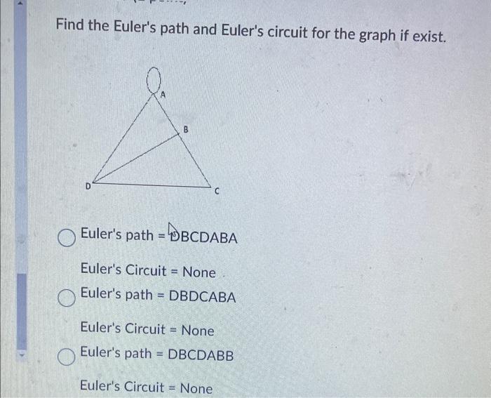 Solved Find the Euler's path and Euler's circuit for the | Chegg.com