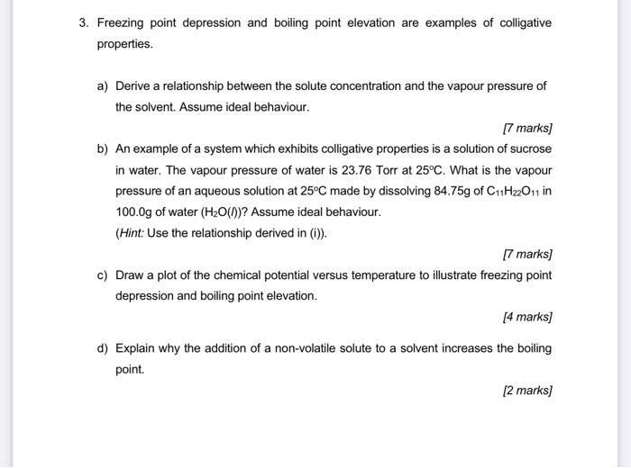 Solved 3. Freezing point depression and boiling point | Chegg.com