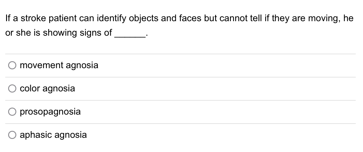 Solved If a stroke patient can identify objects and faces | Chegg.com