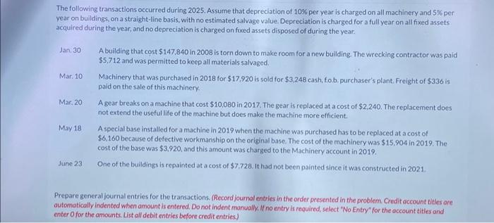 Solved The following transactions occurred during 2025. | Chegg.com