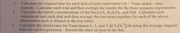 Solved 1. Calculate the elapsed time for each trial of each | Chegg.com