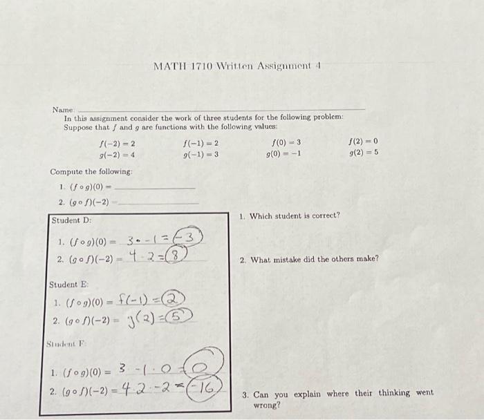 Solved MATH 1710 Writıen Assignment 4 Name In this | Chegg.com