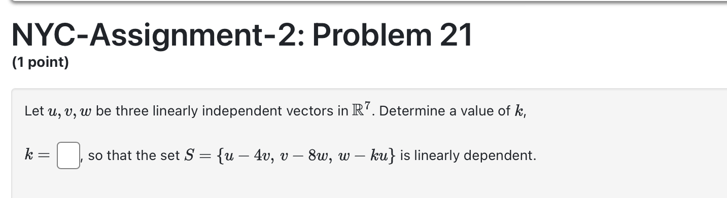 Solved NYC-Assignment-2: Problem 21(1 ﻿point)Let u,v,w ﻿be | Chegg.com
