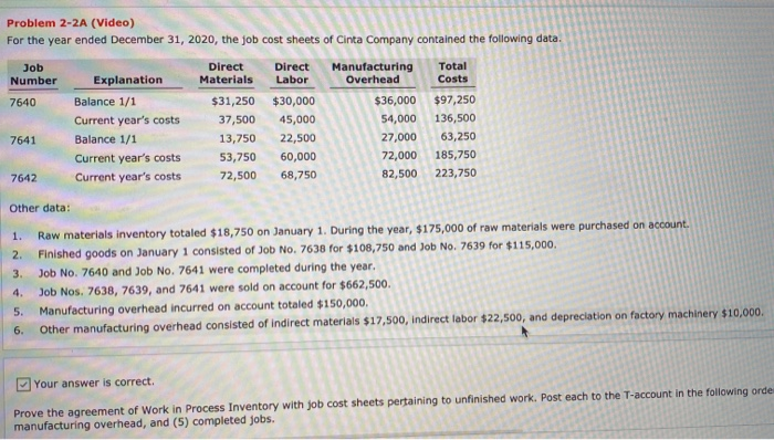 Solved Problem 2-2A (Video) For the year ended December 31, | Chegg.com