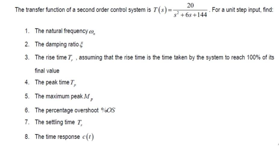 Solved The transfer function of a second order control | Chegg.com