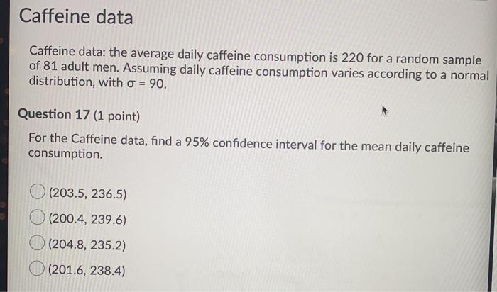 Solved Caffeine data Caffeine data: the average daily | Chegg.com