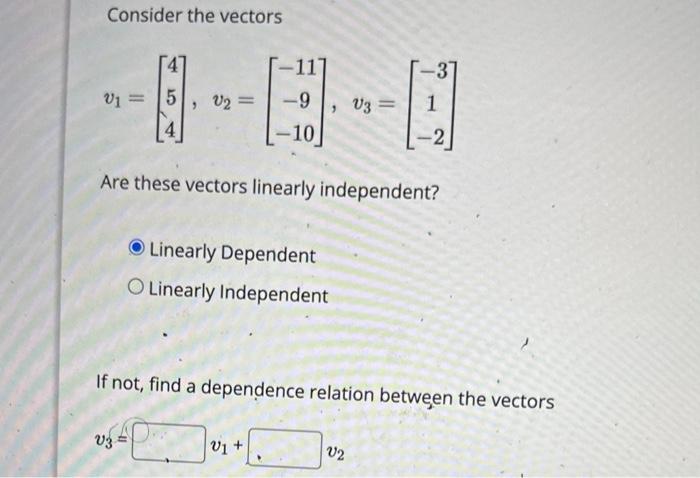 Solved Consider the vectors | Chegg.com