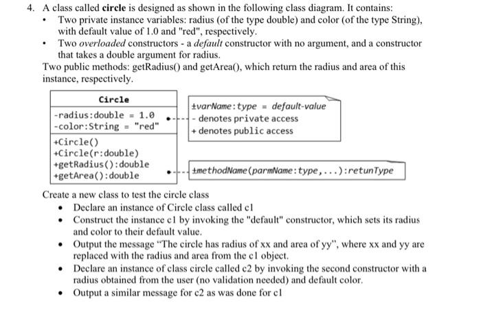 Solved 4. A class called circle is designed as shown in the | Chegg.com