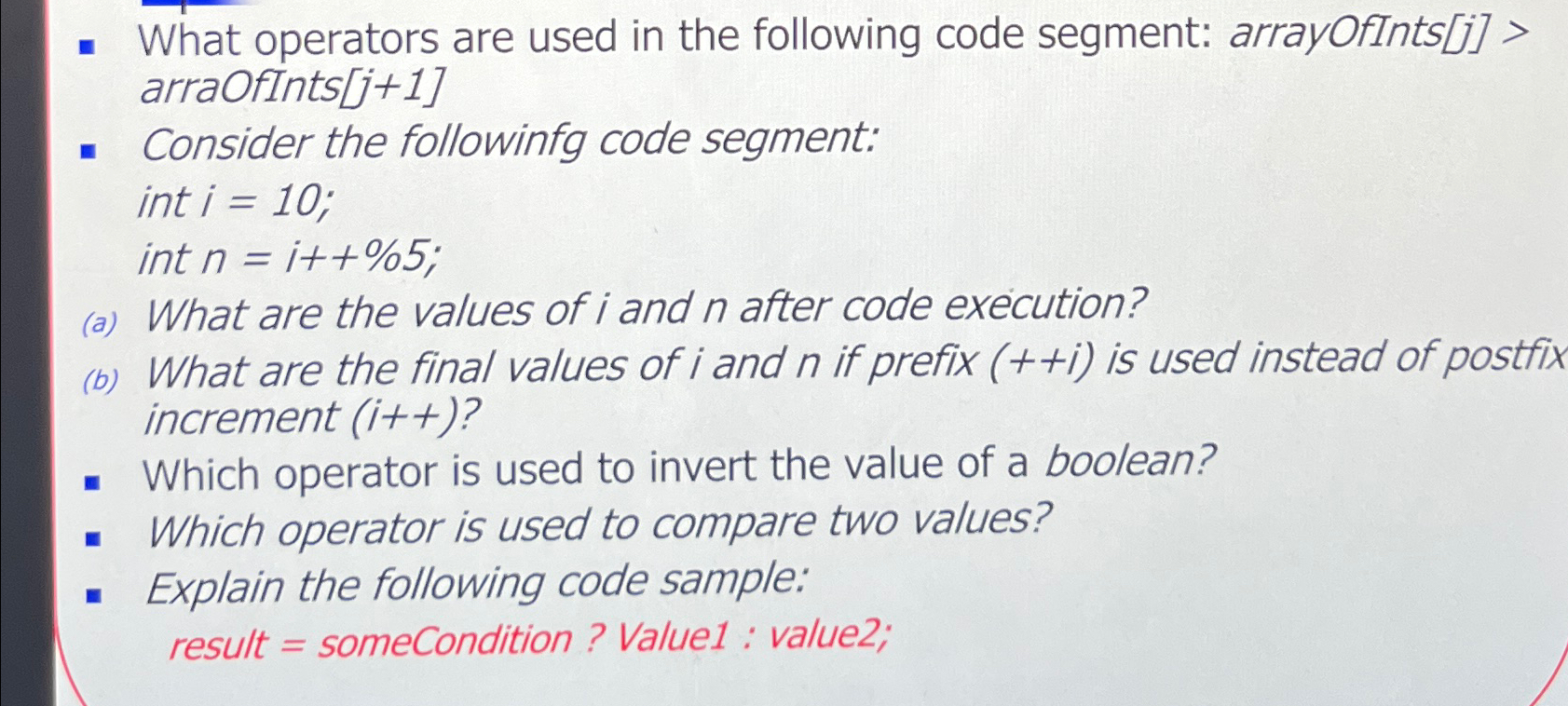 Solved What operators are used in the following code | Chegg.com