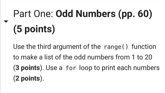 Solved Part One: Odd Numbers (pp. 60) (5 points) Use the | Chegg.com