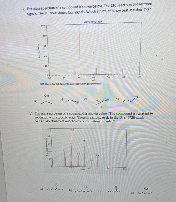Solved 1) The 13C spectrum of a compound is shown below. | Chegg.com