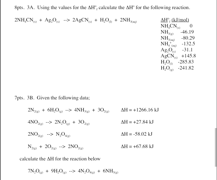 Solved 8pts. 3A. Using the values for the AH", calculate the | Chegg.com