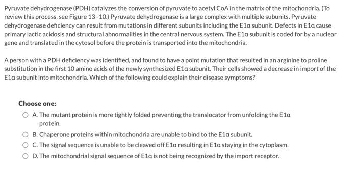 Solved Pyruvate dehydrogenase (PDH) catalyzes the conversion | Chegg.com