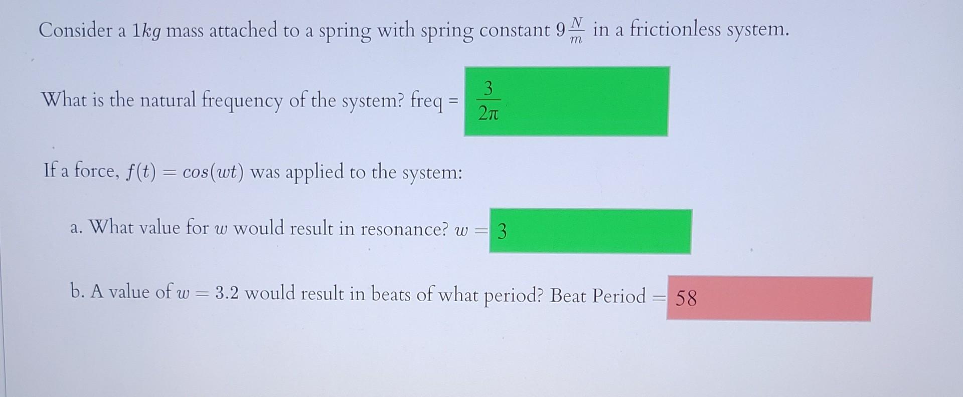 Solved Consider a 1kg mass attached to a spring with spring | Chegg.com