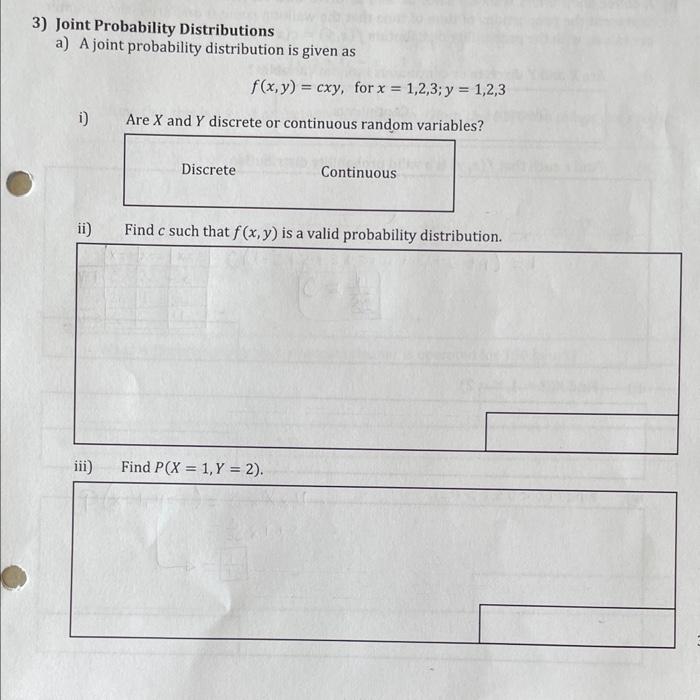 Solved 3) Joint Probability Distributions a) A joint | Chegg.com