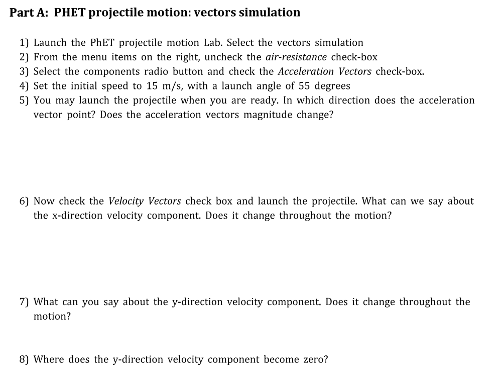 Solved Part A: PHET projectile motion: vectors | Chegg.com
