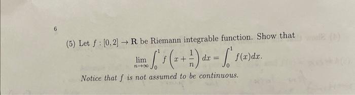 Solved 5 Let F [0 2]→r Be Riemann Integrable Function