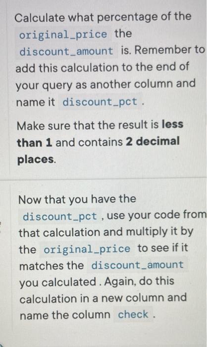 Calculate what percentage of the original_price the | Chegg.com