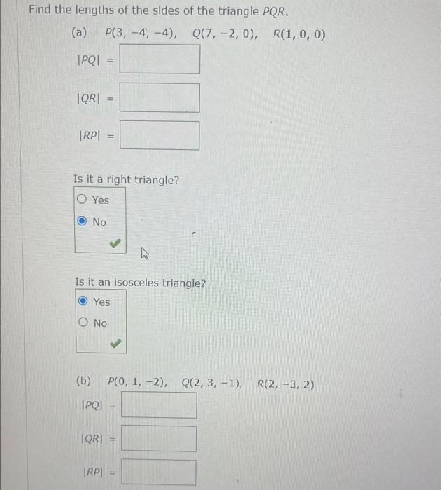 Solved Find the lengths of the sides of the triangle PQR. | Chegg.com