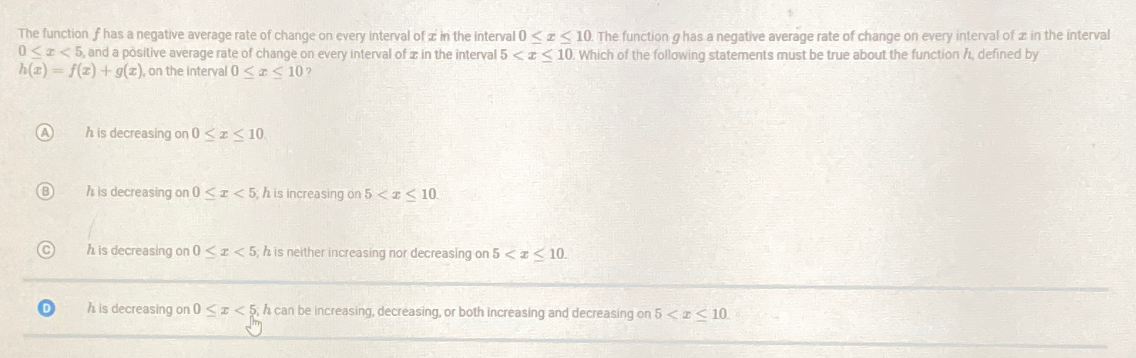 Solved The function f ﻿has a negative average rate of change | Chegg.com
