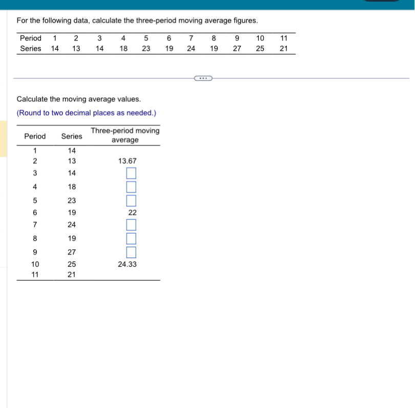 For the following data, calculate the three-period | Chegg.com