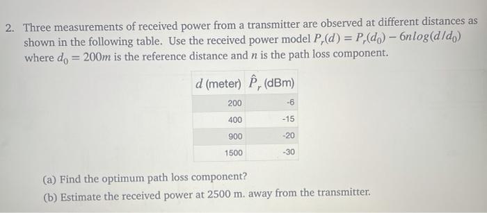 Solved 2. Three measurements of received power from a | Chegg.com