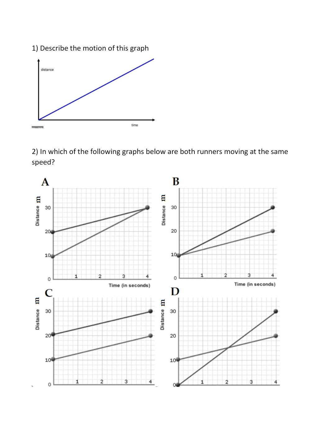 Solved 1) Describe the motion of this graph distance time 2) | Chegg.com
