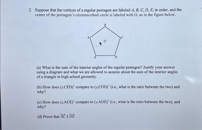 Solved 2. Suppose that the vertices of a regular pentagon | Chegg.com
