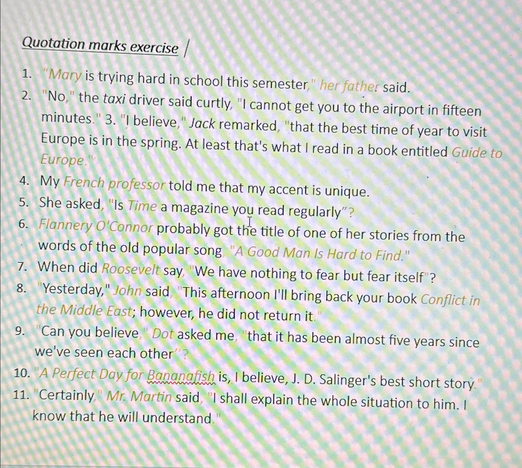Solved Quotation marks exercise Solved Quotation marks exercise