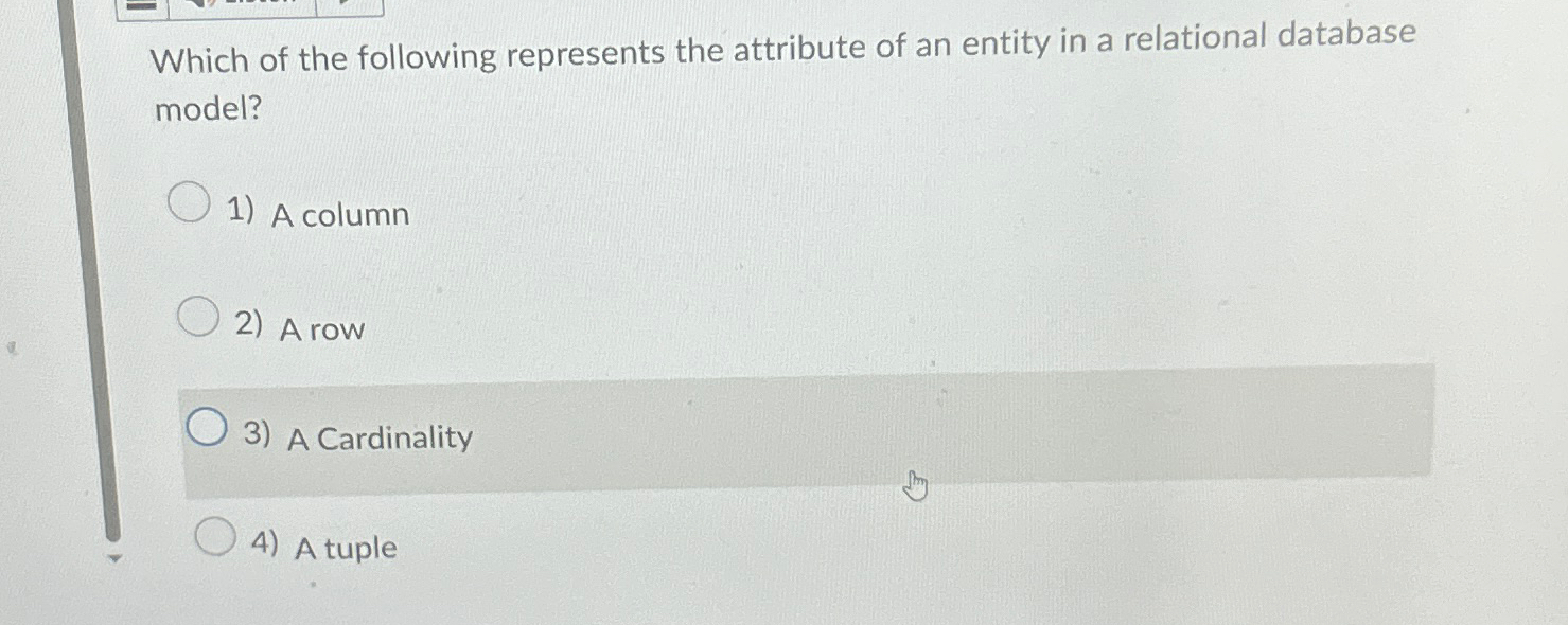 Solved Which of the following represents the attribute of an | Chegg.com
