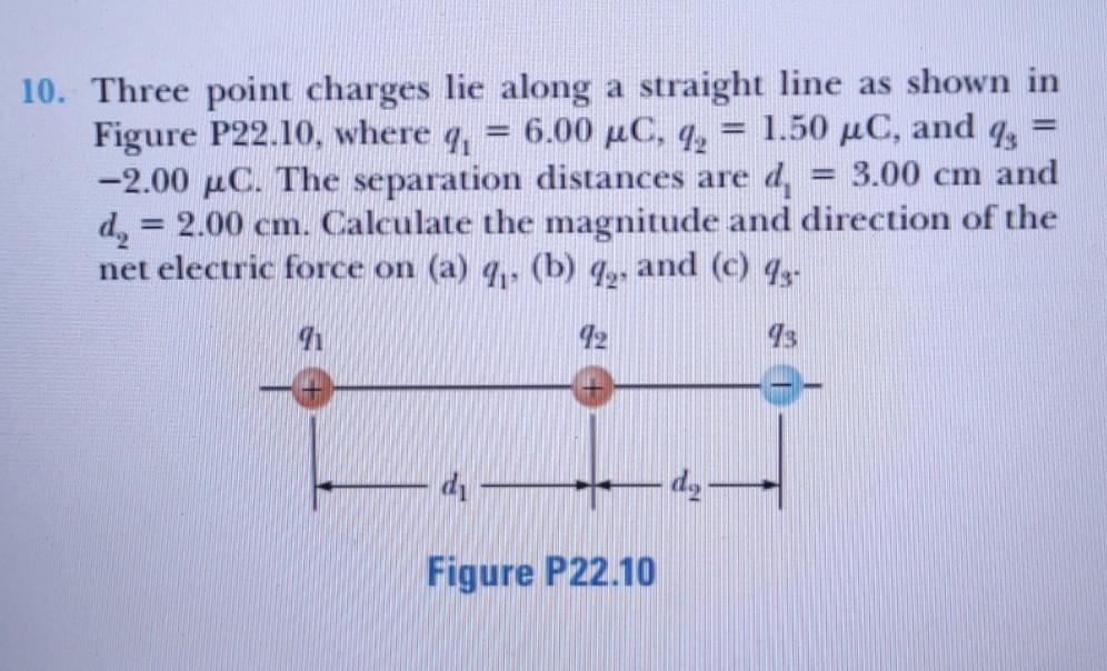 Solved 10. Three point charges lie along a straight line as | Chegg.com