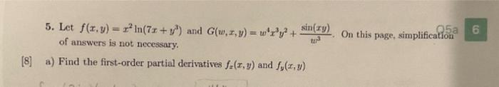 Solved 5. Let f(x,y)=x2ln(7x+y3) and | Chegg.com