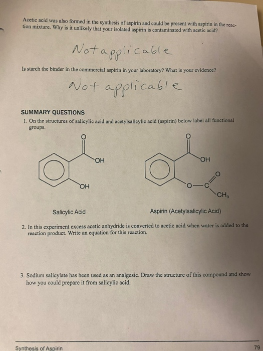 Name: Section: SYNTHESIS OF ASPIRIN DATA AND REPORT | Chegg.com