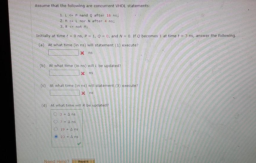 Solved Assume that the following are concurrent VHDL | Chegg.com