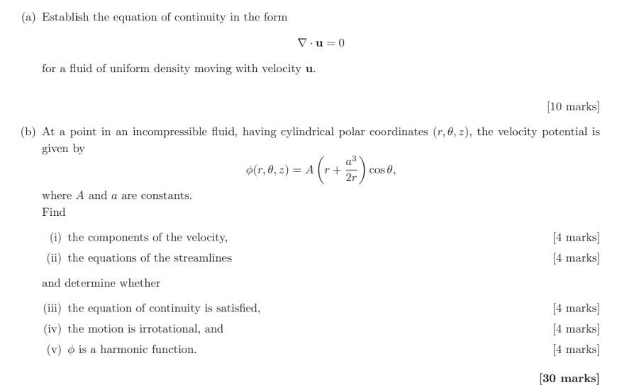 (a) Establish the equation of continuity in the form | Chegg.com