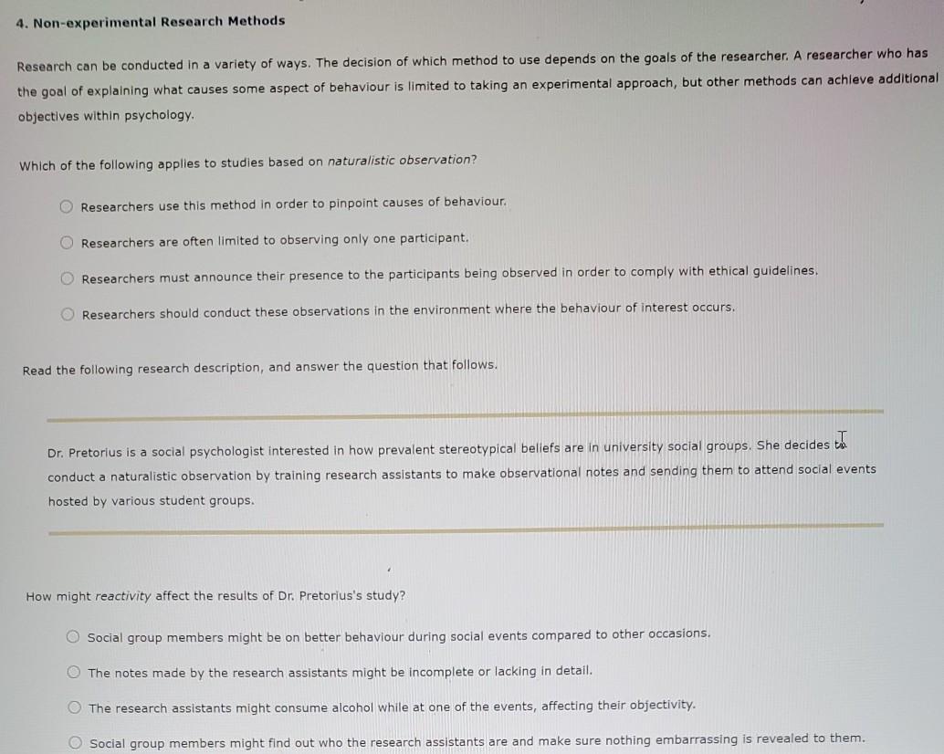 Solved 4. Non-experimental Research Methods Research can be | Chegg.com