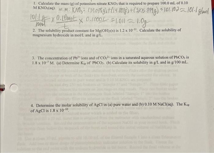 Solved 1. Calculate the mass (g) of potassium nitrate KNO3 | Chegg.com