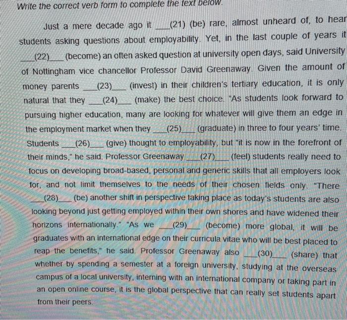 Solved Write the correct verb form to complete the text | Chegg.com