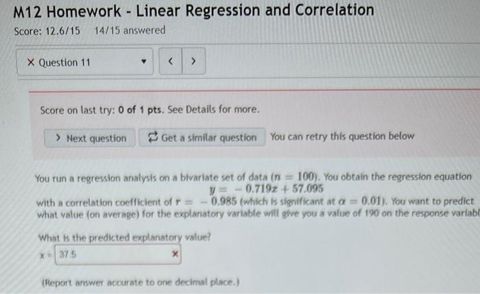 Solved M12 Homework - Linear Regression and Correlation | Chegg.com