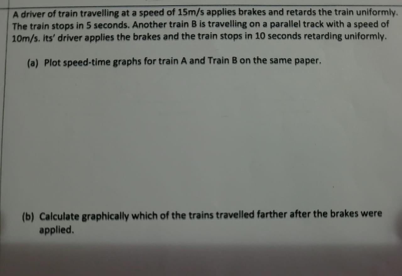 Solved A driver of train travelling at a speed of 15m/s | Chegg.com