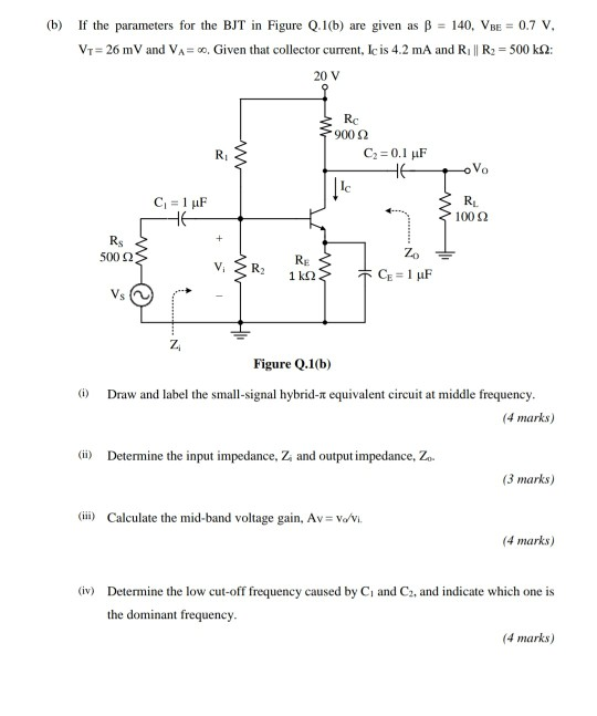 Solved (b) If the parameters for the BJT in Figure Q.1(b) | Chegg.com