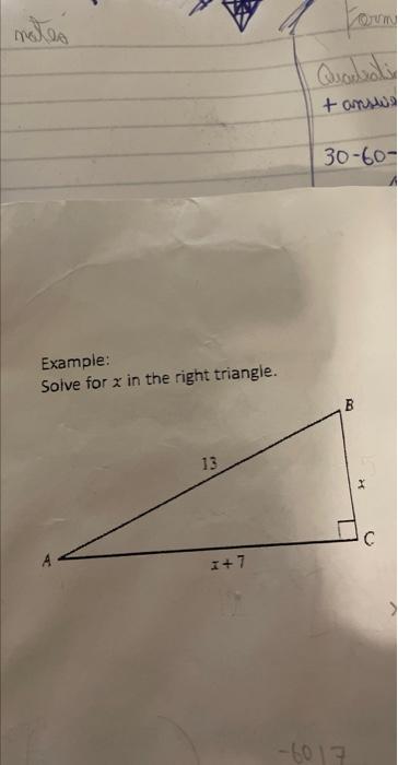 Solved Example: Solve for x in the right triangle. | Chegg.com