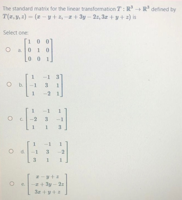 Solved The standard matrix for the linear transformation T: | Chegg.com
