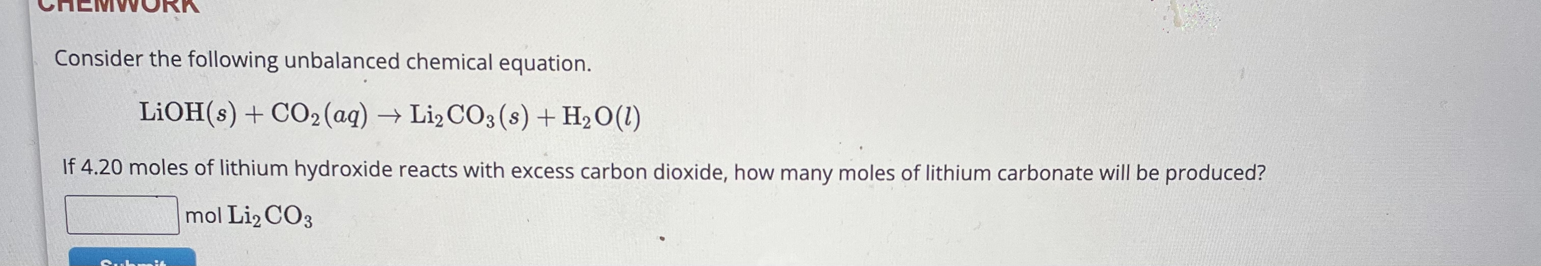 Solved Consider the following unbalanced chemical | Chegg.com